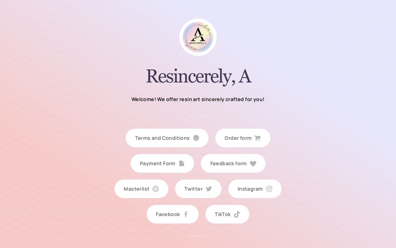 Resincerely, A: shop carrd